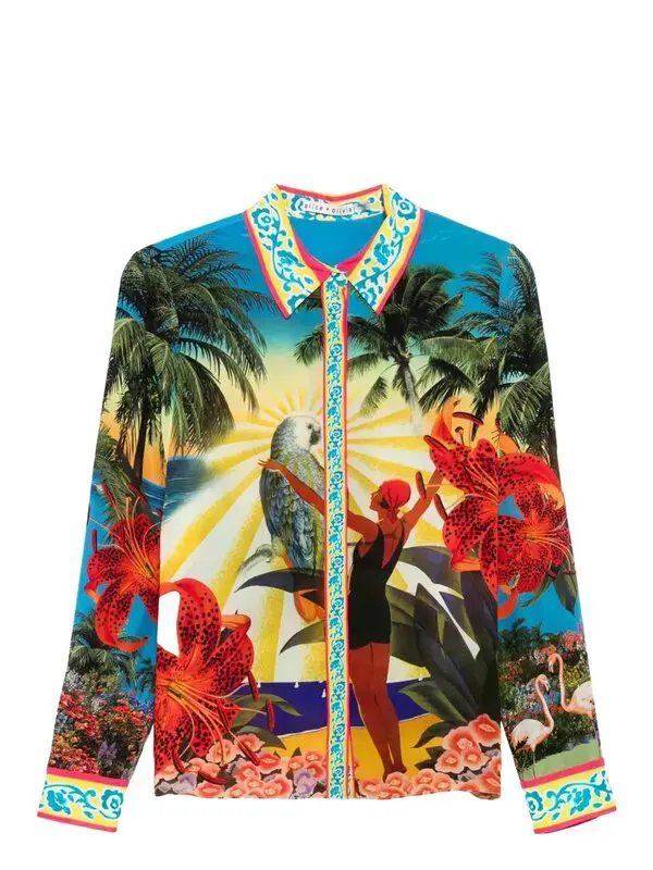 Alice + Olivia Tropical-print Silk Shirt - Green