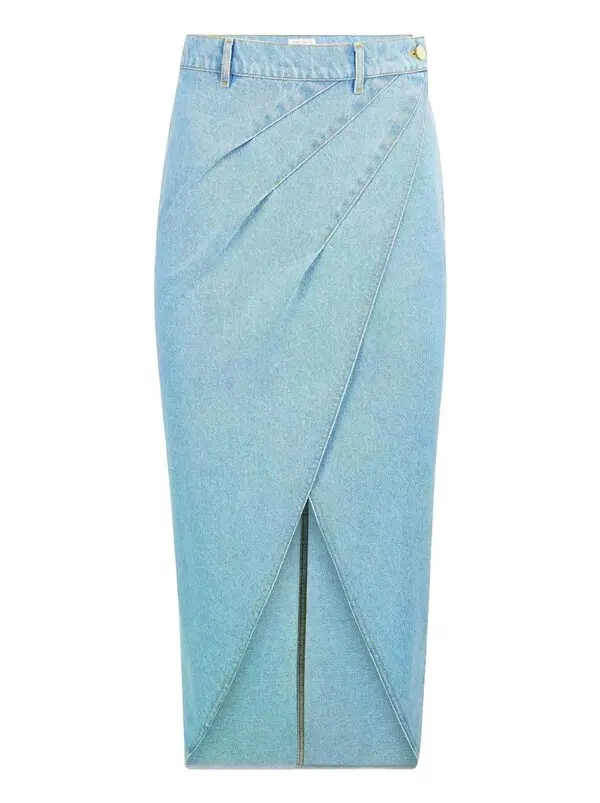 Nina Ricci Draped Denim Midi Skirt - Blue