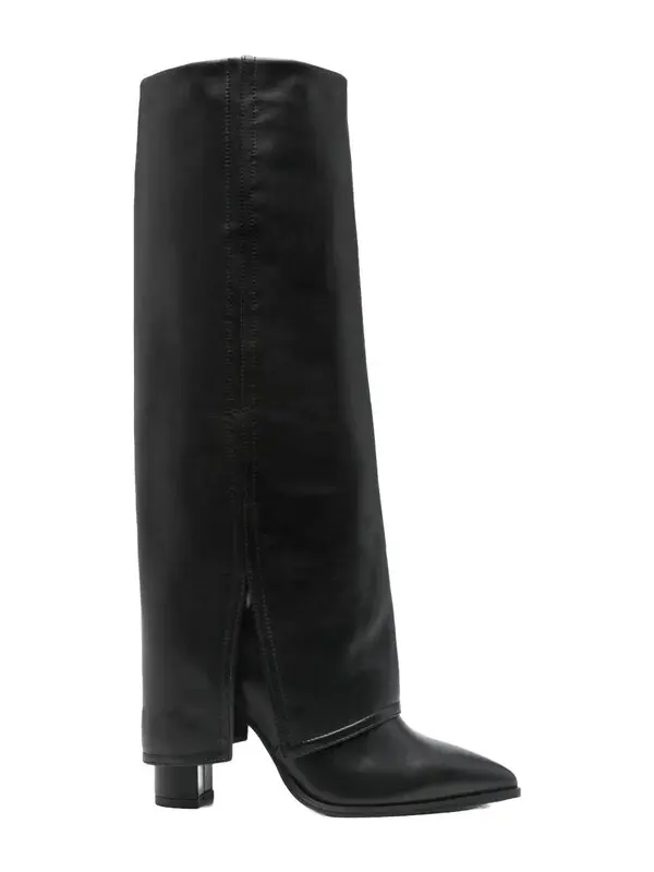 GISEL MOIRE 90mm Fold-over Leather Boots - Black