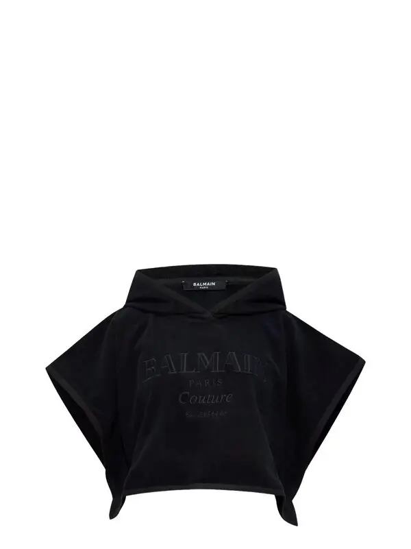 Balmain Hooded Cotton Poncho - Black