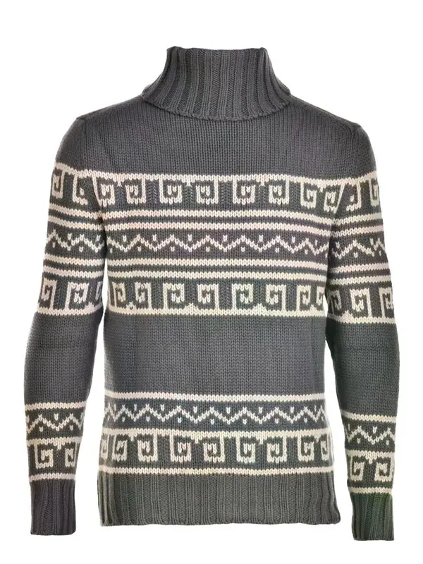 Manrico Cashmere Patterned Turtleneck Sweater - Grey