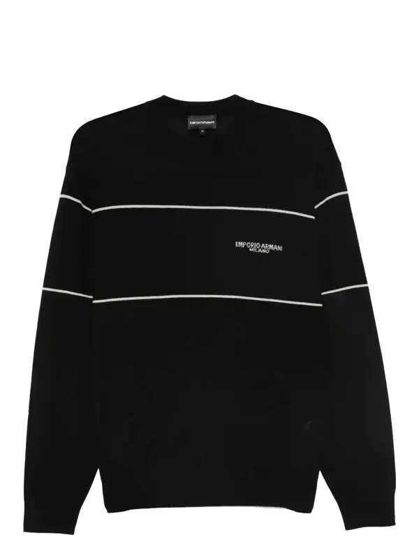 Emporio Armani Stripe-detail Virgin-wool Sweater - Black
