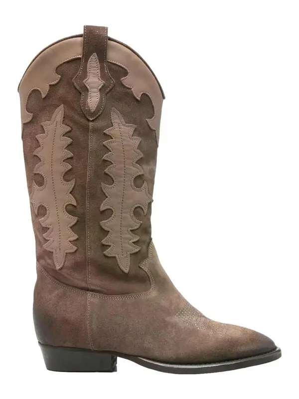 GISEL MOIRE 20mm Leaf-detail Suede Boots - Brown