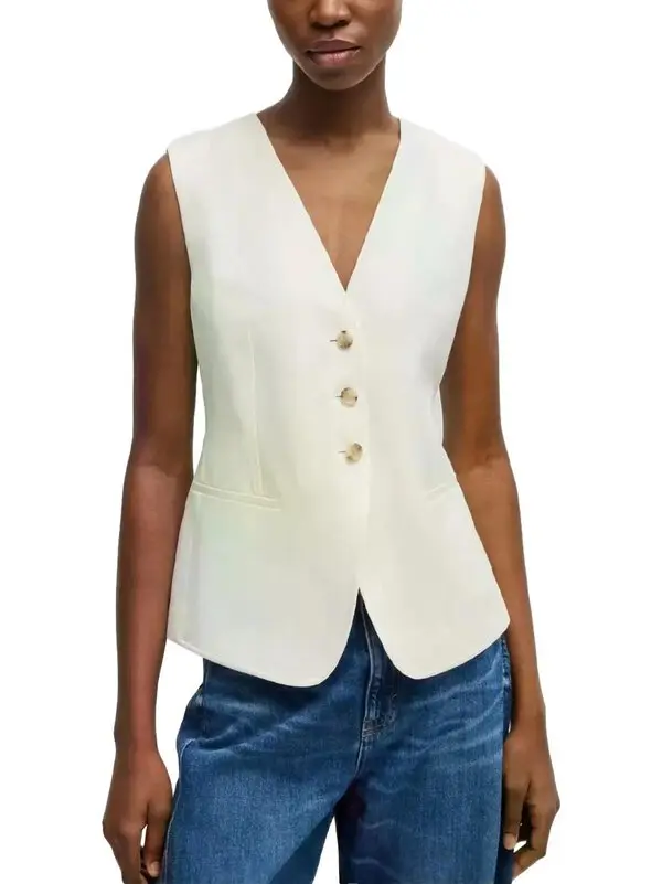 BOSS V-neck Buttoned Waistcoat - White