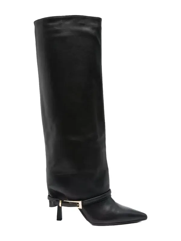 GISEL MOIRE 90mm Leather Buckle-detail Boots - Black