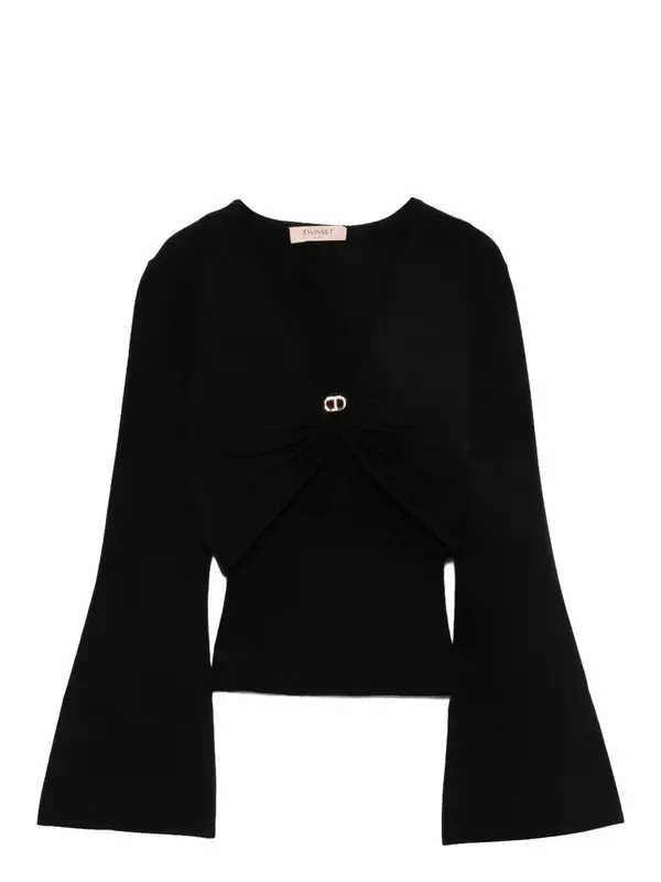TWINSET Bell-sleeve Twist-front Top - Black