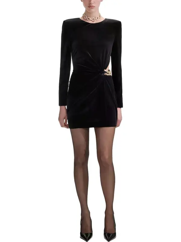SELF-PORTRAIT Chain-embellished Velvet Dress - Black