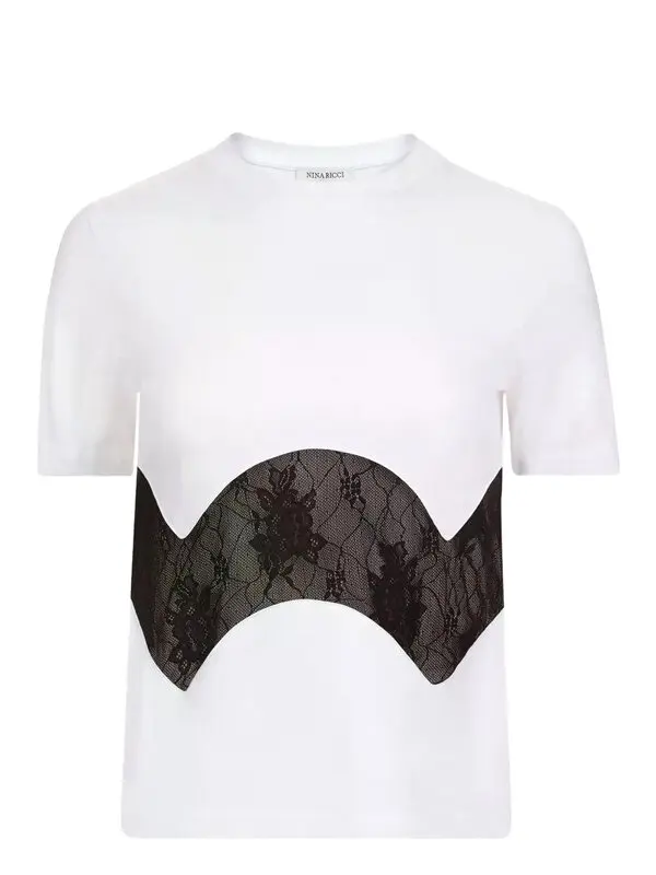 Nina Ricci Cotton T-shirt With Lace Insert - White