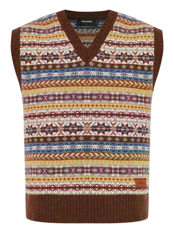 Dsquared2 Logo Patch Wool Vest - Brown