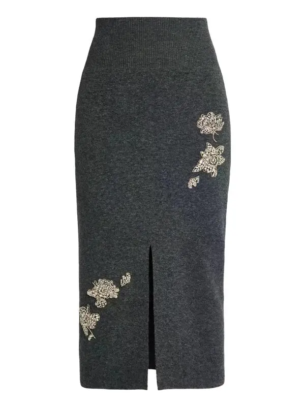 Erdem Floral-embellished Midi Skirt - Grey