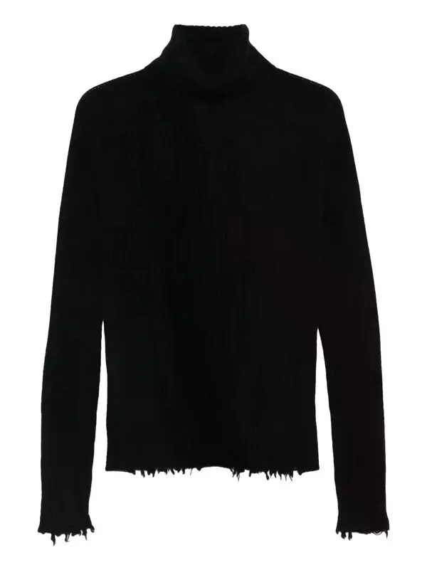 UMA WANG Ribbed Frayed-edge Sweater - Black