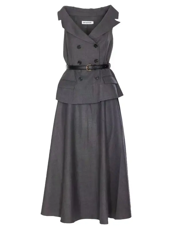 SELF-PORTRAIT Double-breasted Belted Dress - Grey