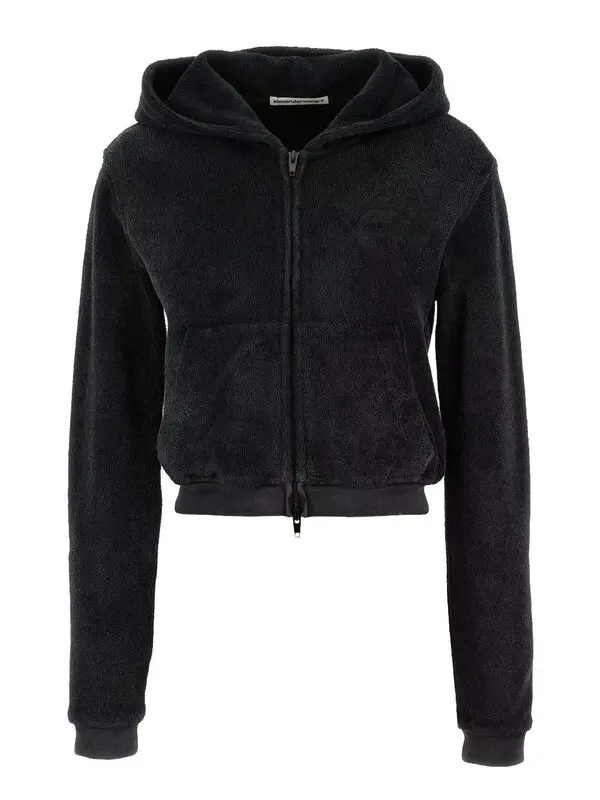 Alexander Wang Logo-embroidered Zip-front Hoodie - Black