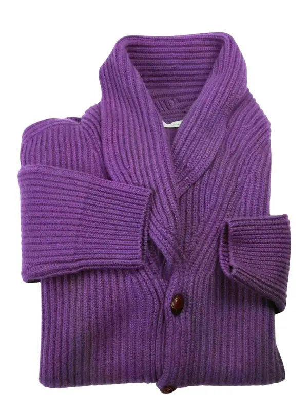 Manrico Cashmere Ribbed Button Cashmere Cardigan - Purple