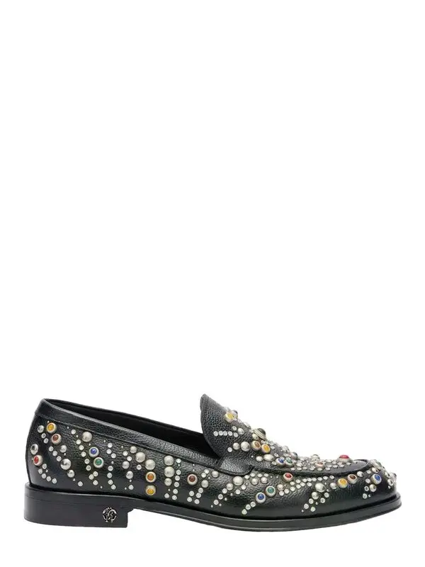 Roberto Cavalli Stone-studded Leather Loafers - Black