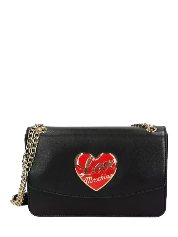 Moschino Heart-plaque Chain Shoulder Bag - Black