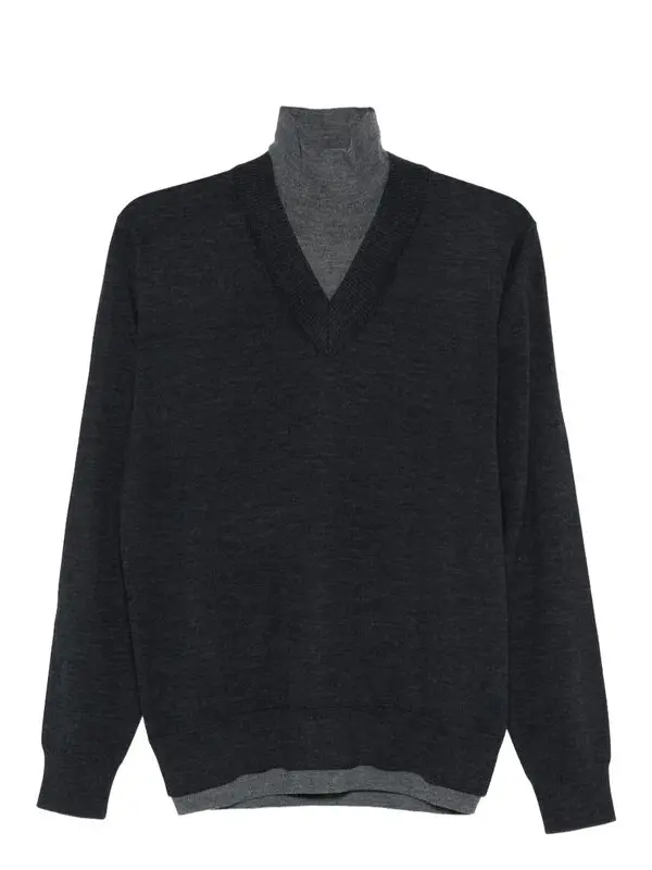 PAOLO PECORA Layered Wool V-neck Sweater - Grey