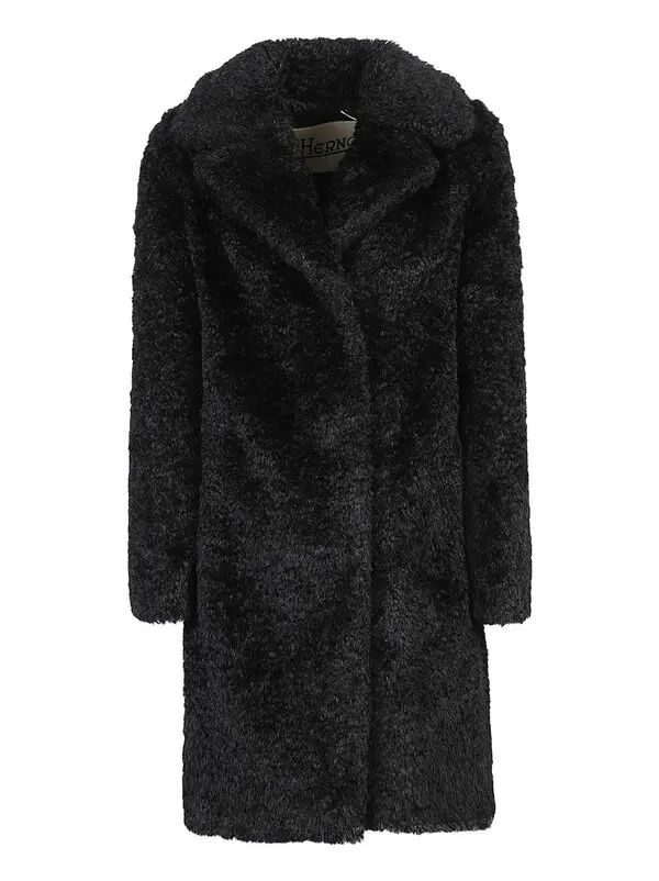 Herno Long Faux Fur Coat - Black