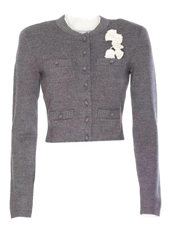SELF-PORTRAIT Crochet-flower Button Cardigan - Grey