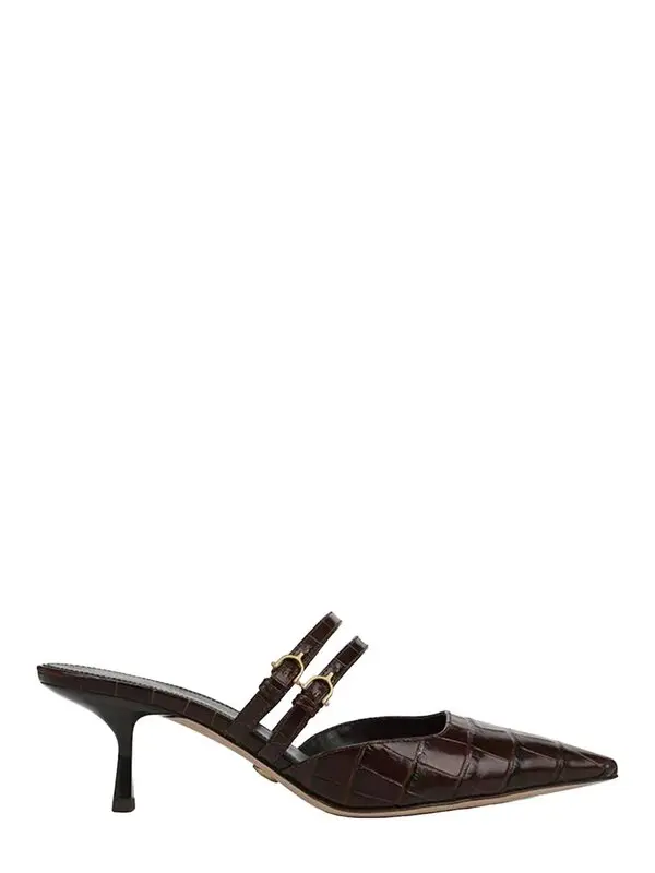 Veronica Beard 50mm Corrie Crocodile-effect Buckle Mules - Brown