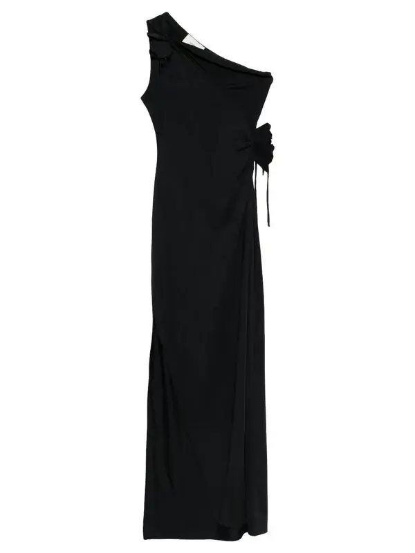 Coperni One-shoulder Flower-embellished Maxi Dress - Black