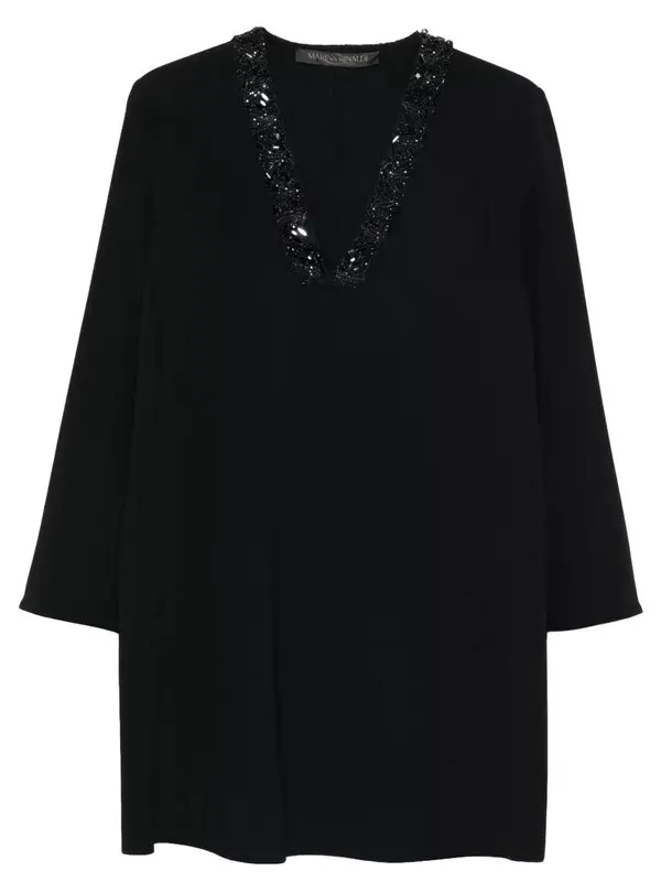 Marina Rinaldi Embellished V-neck Mini Dress - Black