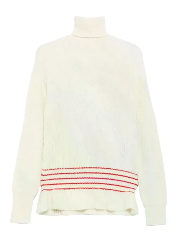 Chloé Ribbed Knit Stripe-detail Turtleneck Sweater - Neutrals