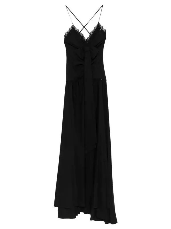 NISSA Lace-trimmed Bow Asymmetric Dress - Black