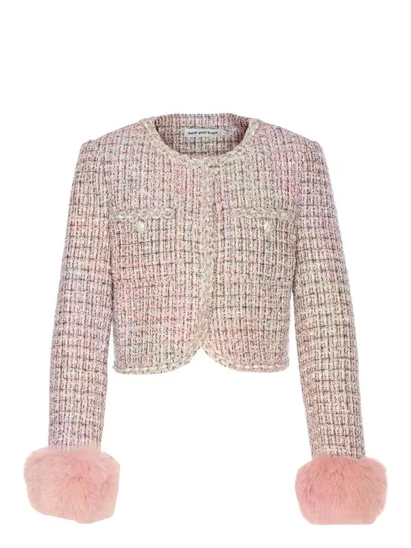 SELF-PORTRAIT Crystal-embellished Tweed Jacket - Pink