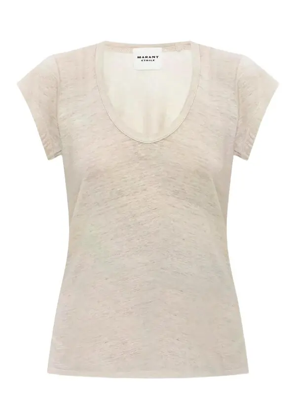 MARANT ETOILE V-neck Linen T-shirt - Neutrals