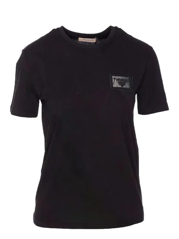 TWINSET Embroidered-logo Crew-neck T-shirt - Black