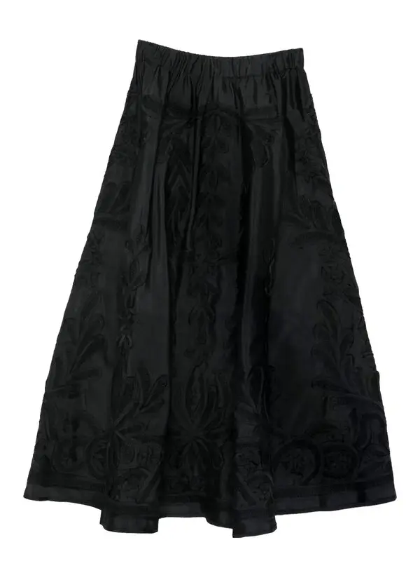 P.a.r.o.s.h Embroidered A-line Midi Skirt - Black