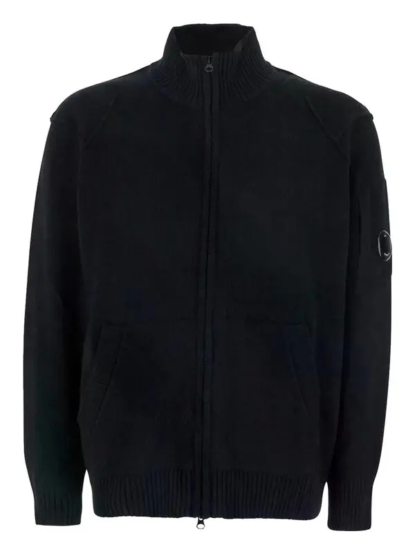 C.P. COMPANY Lambswool Zip-up Cardigan - Black