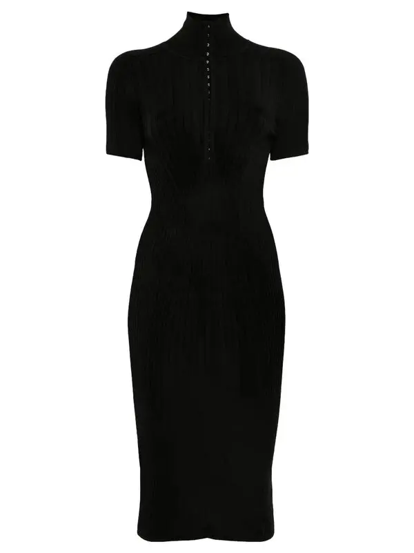 MUGLER Hook-and-eye Rib-knit Midi Dress - Black