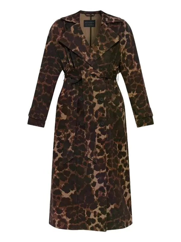 ALLSAINTS Abel Leopard-print Trench Coat - Brown