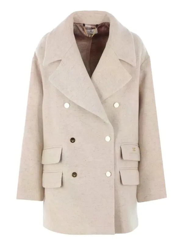 Elisabetta Franchi Double-breasted Coat With Gold Buttons - Neutrals