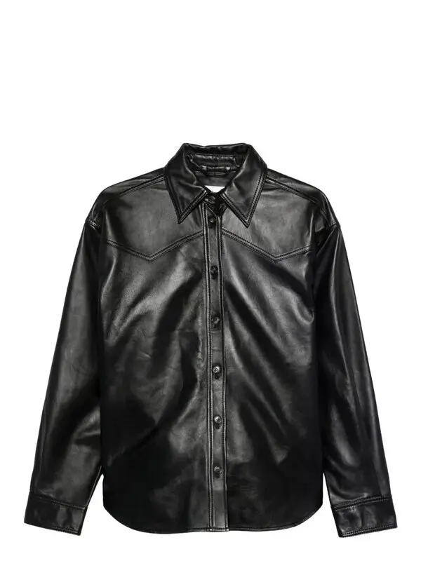 HAIKURE Leather Button-up Shacket - Black