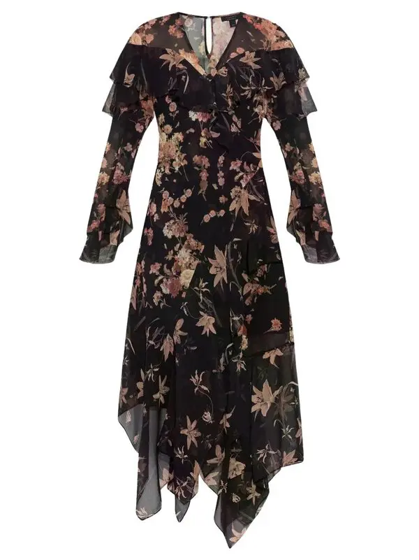 ALLSAINTS Floral-print Midi Dress - Black