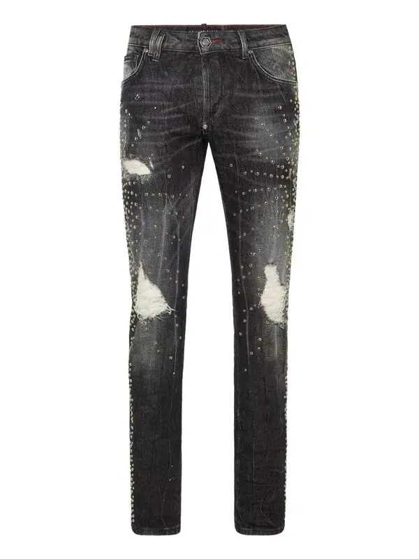 Philipp Plein Studded Distressed Jeans - Grey