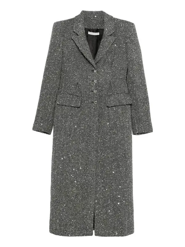 Alessandra Rich Sequin Embellished Tweed Coat - Grey