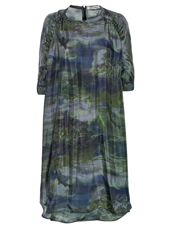Henrik Vibskov Landscape-print Gathered Midi Dress - Grey