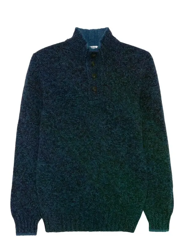 VENGERA Mock Neck Button Cardigan - Blue