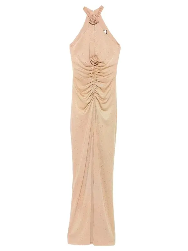 NISSA Rose-embellished Ruched Maxi Dress - Neutrals