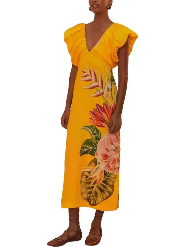 Farm Rio Floral-print Midi Dress - Orange