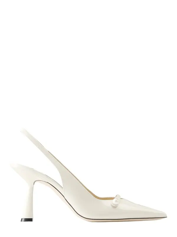 JIMMY CHOO Amita 85 Leather Slingback Pumps - White
