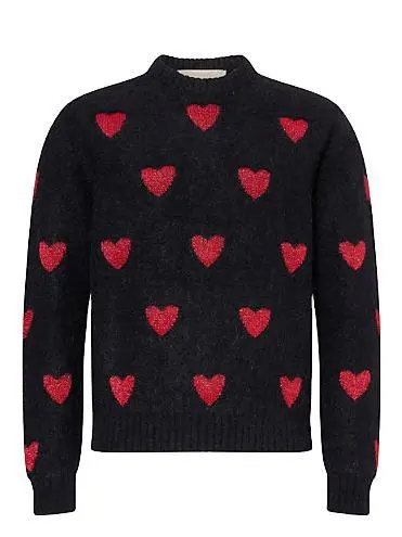 Valentino Garavani Heart-print Crewneck Knitted Jumper - Nero/rosso