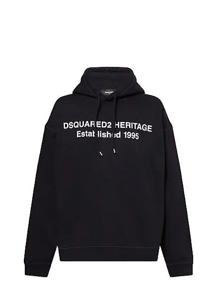Dsquared2 Relaxed-fit Cotton-jersey Hoody With Text Print - Black