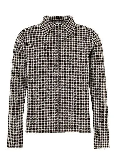 JIL SANDER Pointed-collar Check Woven Jacket - Dark Grey