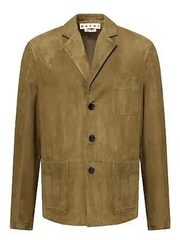 Marni Notched-collar Patch-pocket Suede Blazer - Deep Sage