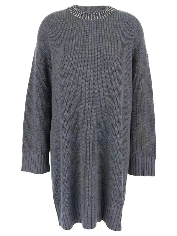 Pinko Embellished-neckline Knit Mini Dress - Grey